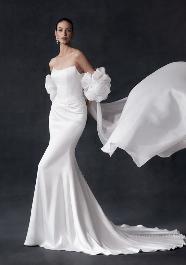Athena Wedding Dress – Satin Sheath with Lace-Up Back & Corseted Bodice ...